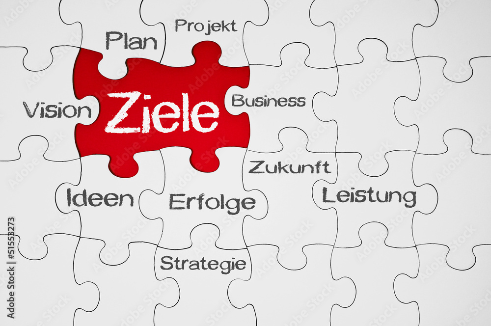 Stock-Foto „Puzzle in Rot mit Ziele“ | Adobe Stock