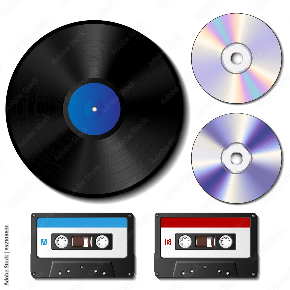 Vinyl record, CD and cassette tape set Stock Vector | Adobe Stock
