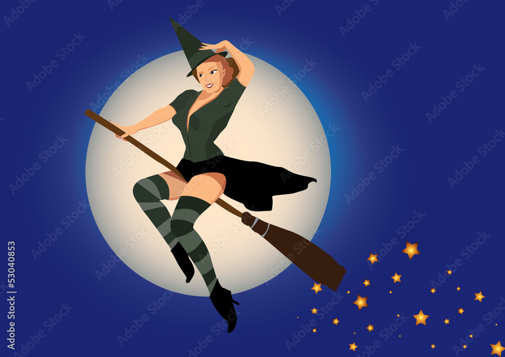 Sexy Witch Flying On Broom Stock Vector Adobe Stock