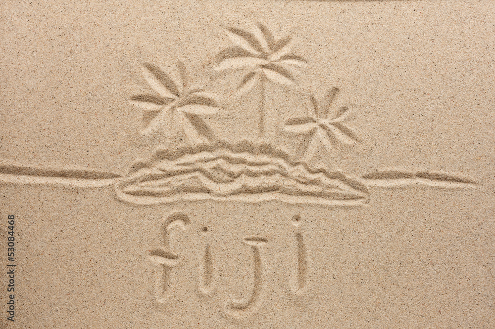 Fiji handwritten in sand for natural, symbol Stock Photo | Adobe Stock