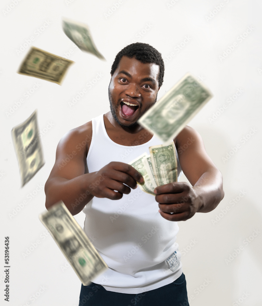 Black Man playing with Money 05 Stock Photo | Adobe Stock