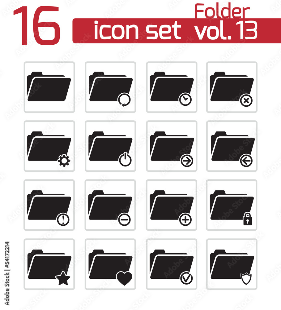 Vector black folder icon set Stock Vector | Adobe Stock