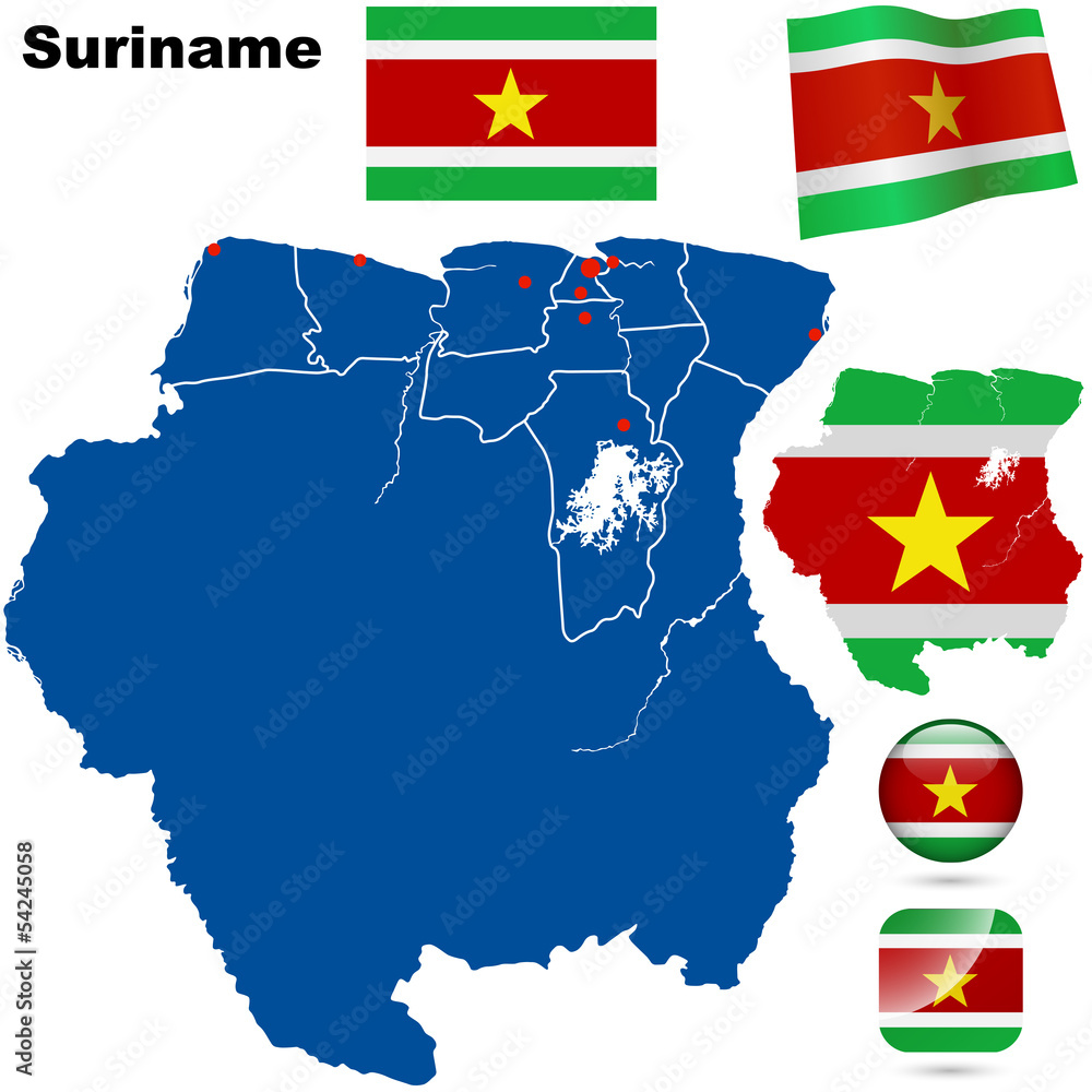 Suriname detailed country shape and flags. Stock Vector | Adobe Stock