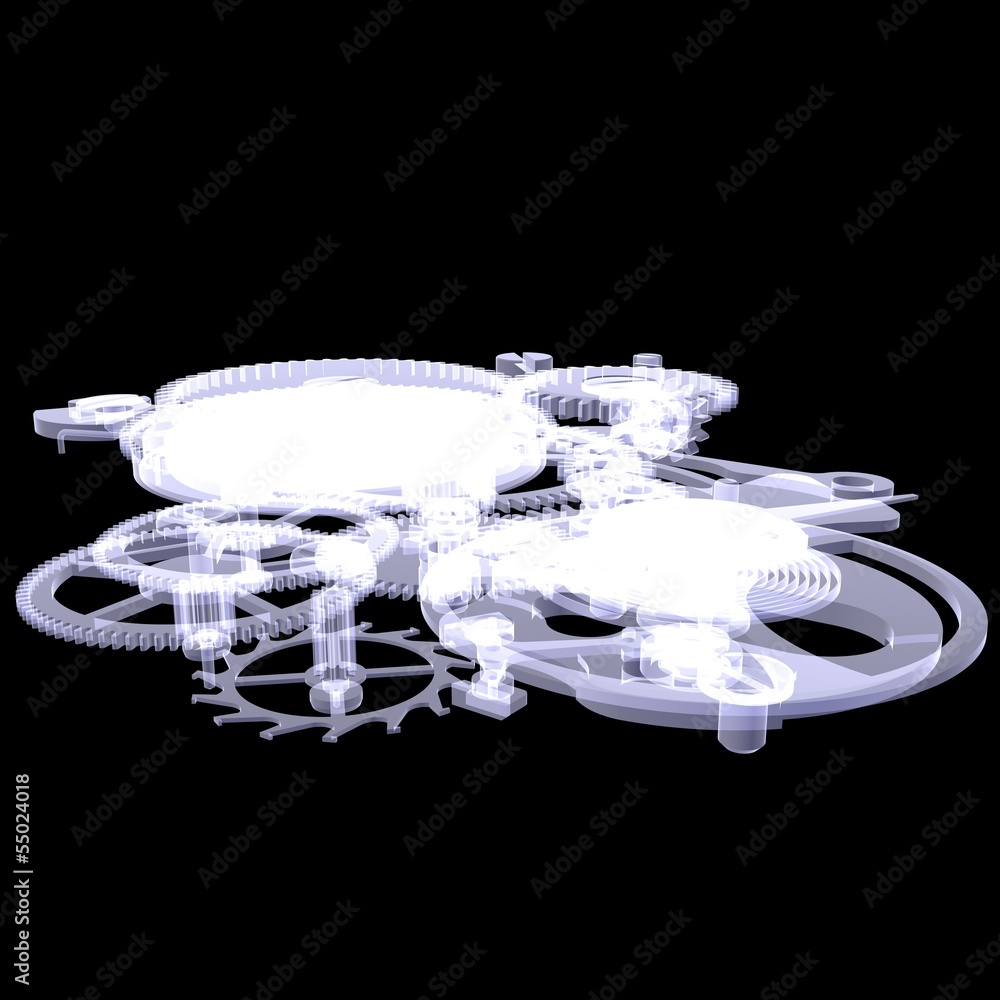 Clock mechanism. X-ray render Stock Illustration | Adobe Stock