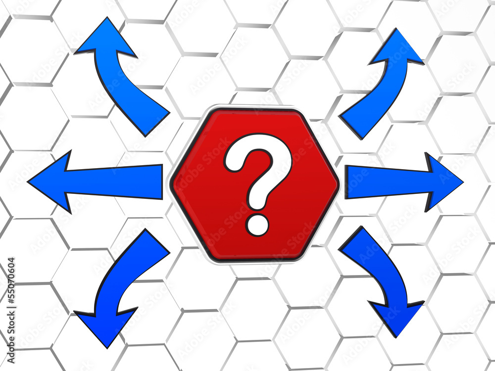 question-mark sign with arrows in red hexagon Stock Illustration ...