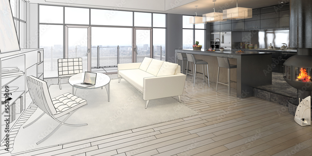 Elegance of a Loft (drawing) Stock Illustration | Adobe Stock