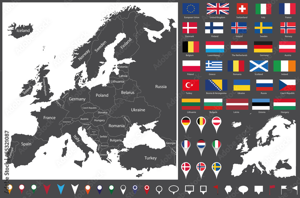Europe political map. European country flags Stock Vector | Adobe Stock