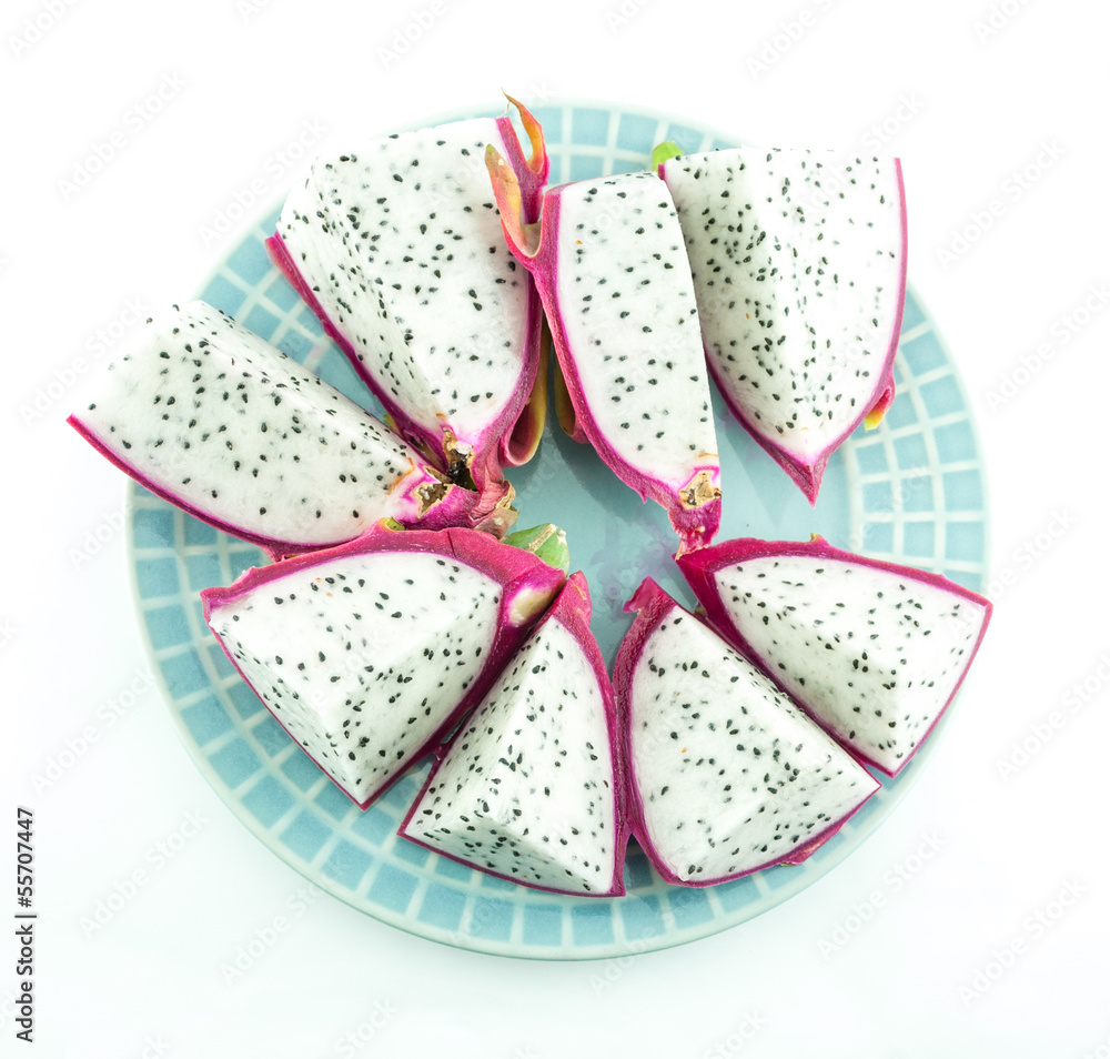Pitaya - dragon fruit - pitahaya chunks on white background Stock Photo ...