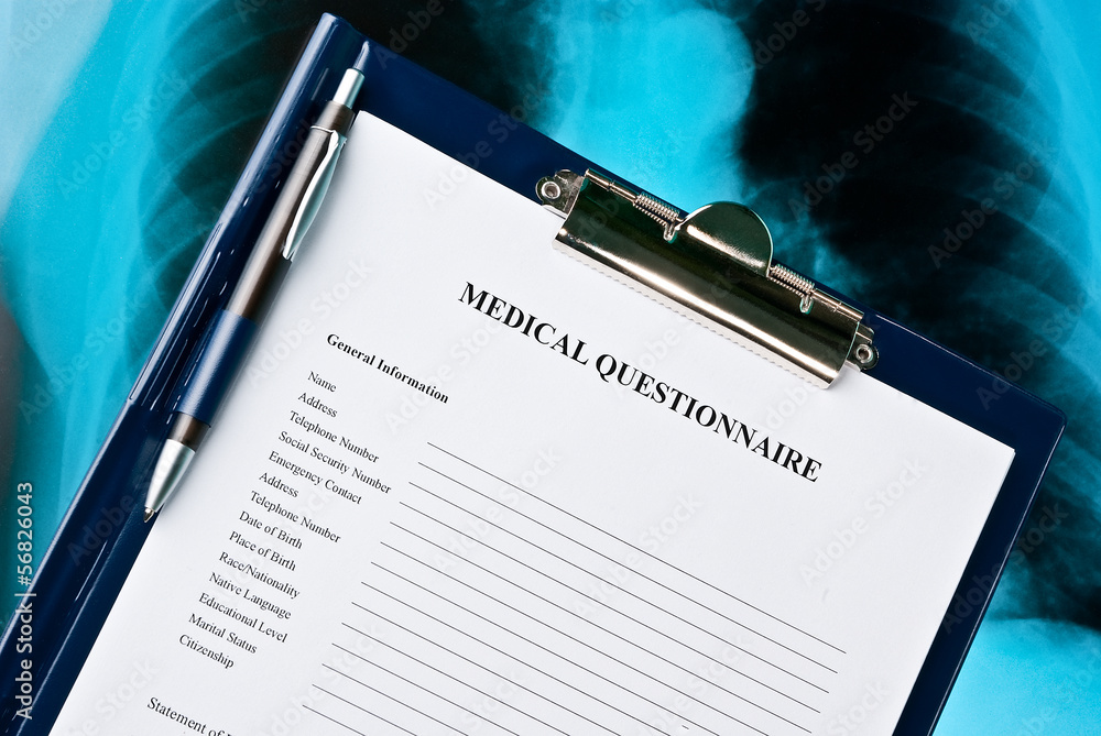 Medial Questionnaire on Xray photo of lungs Stock Photo | Adobe Stock