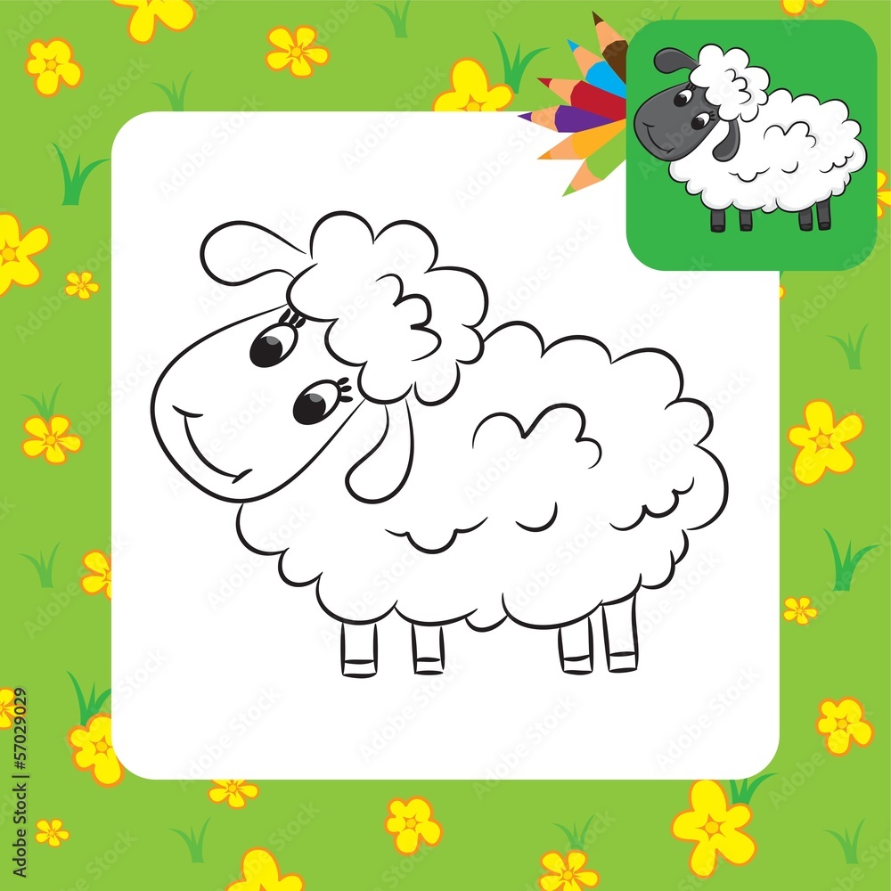 Cartoon sheep. Coloring page. Vector illustration Stock Vector | Adobe ...