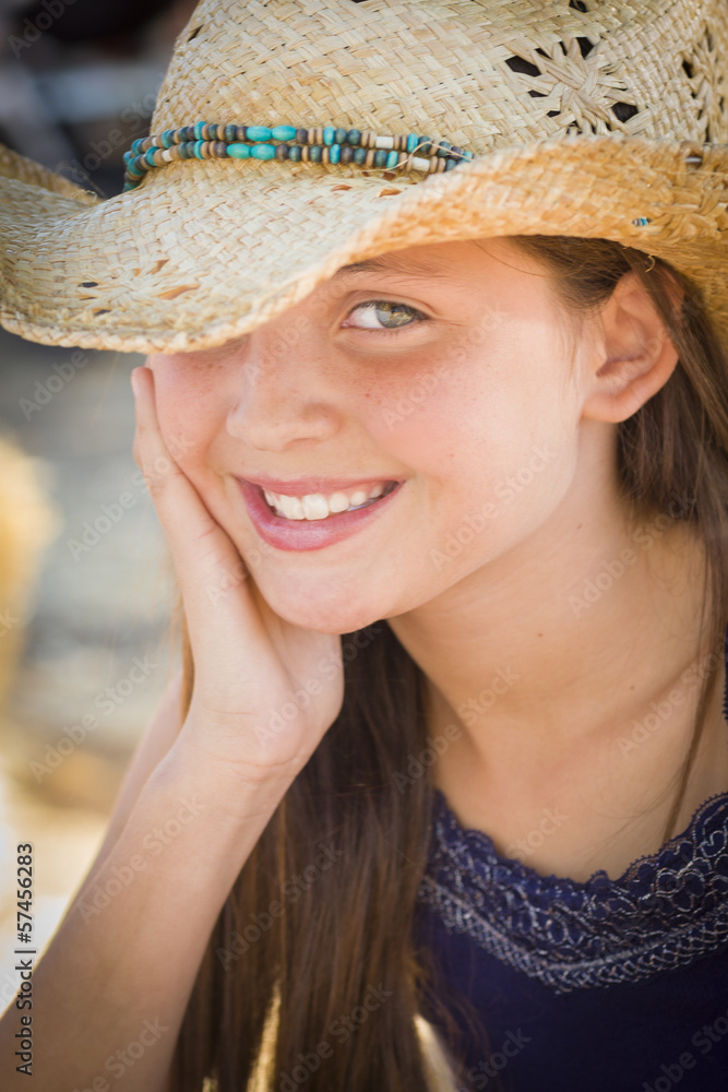 Preteen Girl Portrait Wearing Cowboy Hat Stock Photo | Adobe Stock