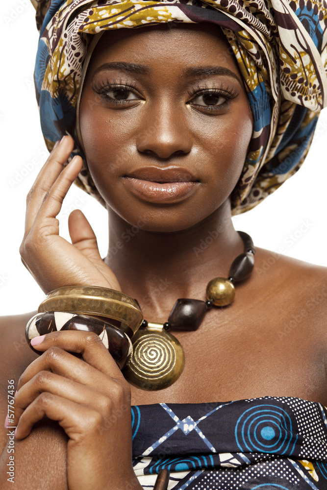 Beautiful African fashion model in traditional dress. Stock Photo ...