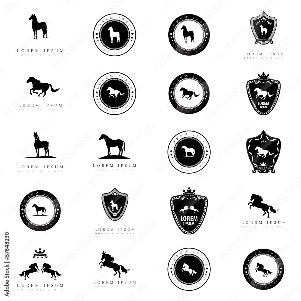 Horse Icons Set - Isolated On White Background Stock Vector | Adobe Stock