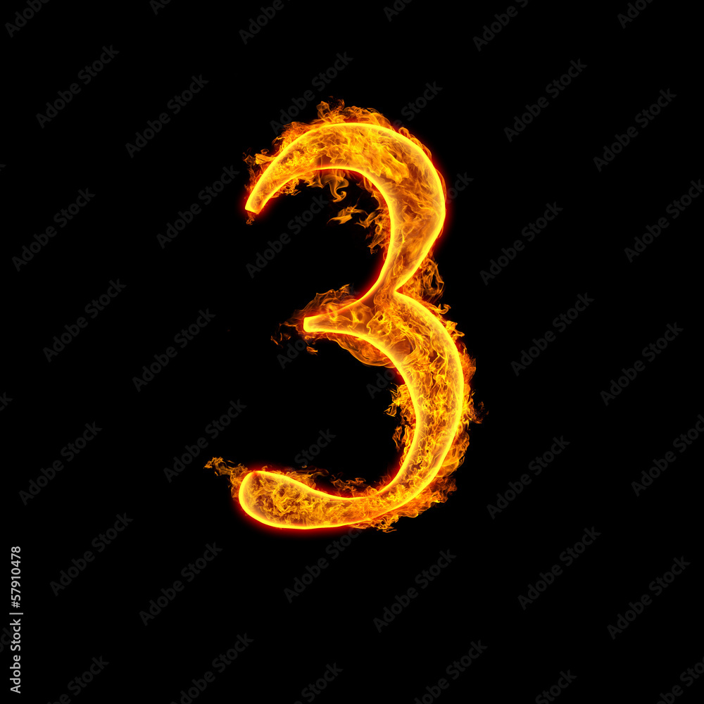 Fire alphabet number 3 three Stock Illustration | Adobe Stock