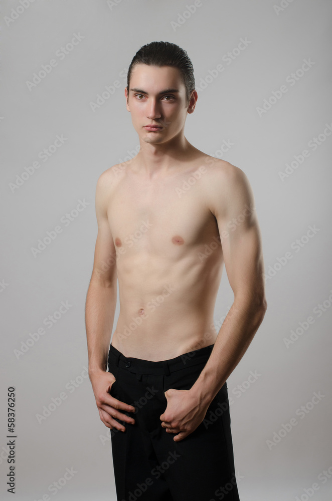 Stockfoto Very skinny young man, slim beautiful boy, anorexic body ...
