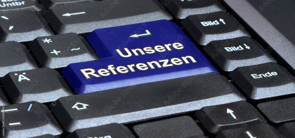 eks39 EnterKeySign - english: keyboard with blue key our references and ...