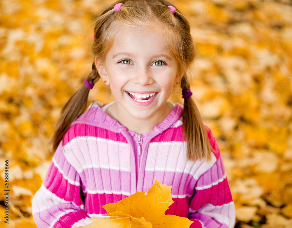 Foto de Stock Autumn portrait of a little girl | Adobe Stock