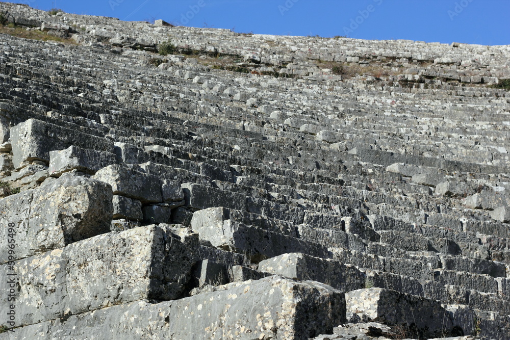 Ancient archaeological site amphitheater or amphitheatre in Dodoni in ...