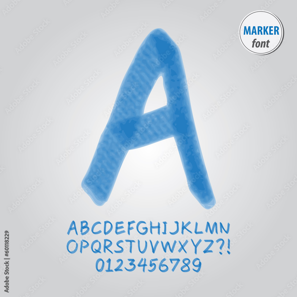 Blue Marker Alphabet and Digit Vector Stock Vector | Adobe Stock