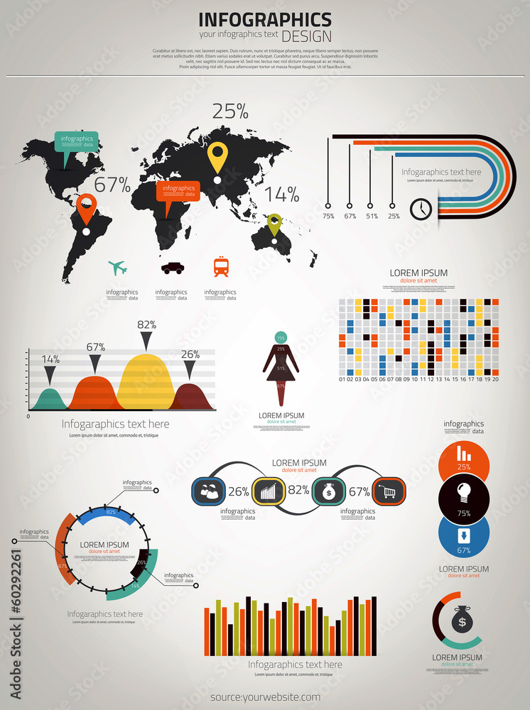 Infographics set. World Map and Information Graphics. Vector Stock ...