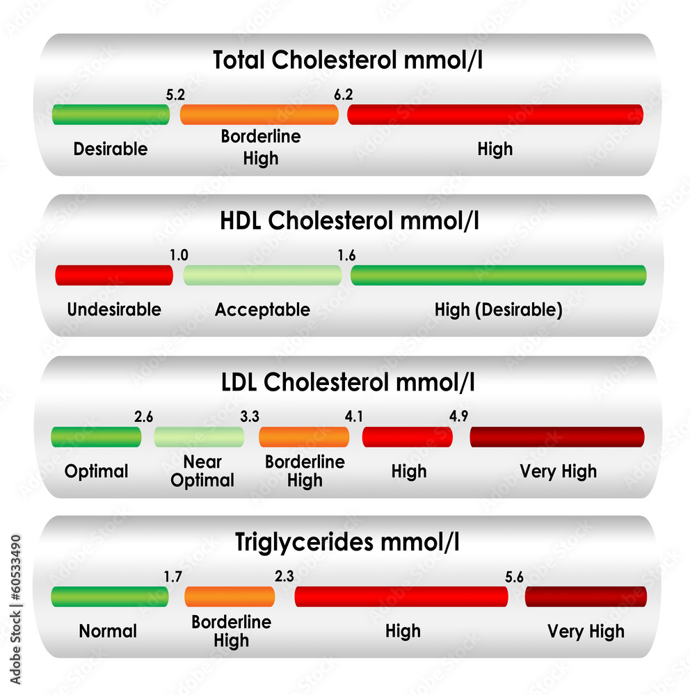 Cholesterol chart in mmol/l units of measure Stock Illustration | Adobe ...