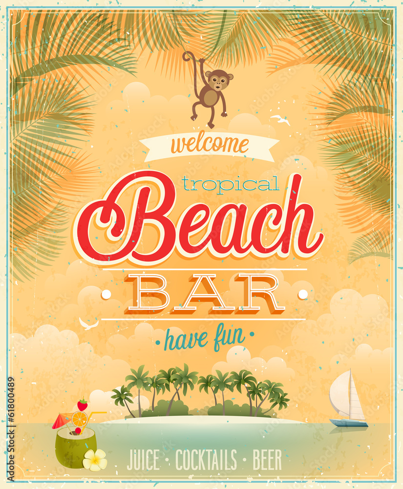 Vintage Beach Bar poster. Stock Vector | Adobe Stock