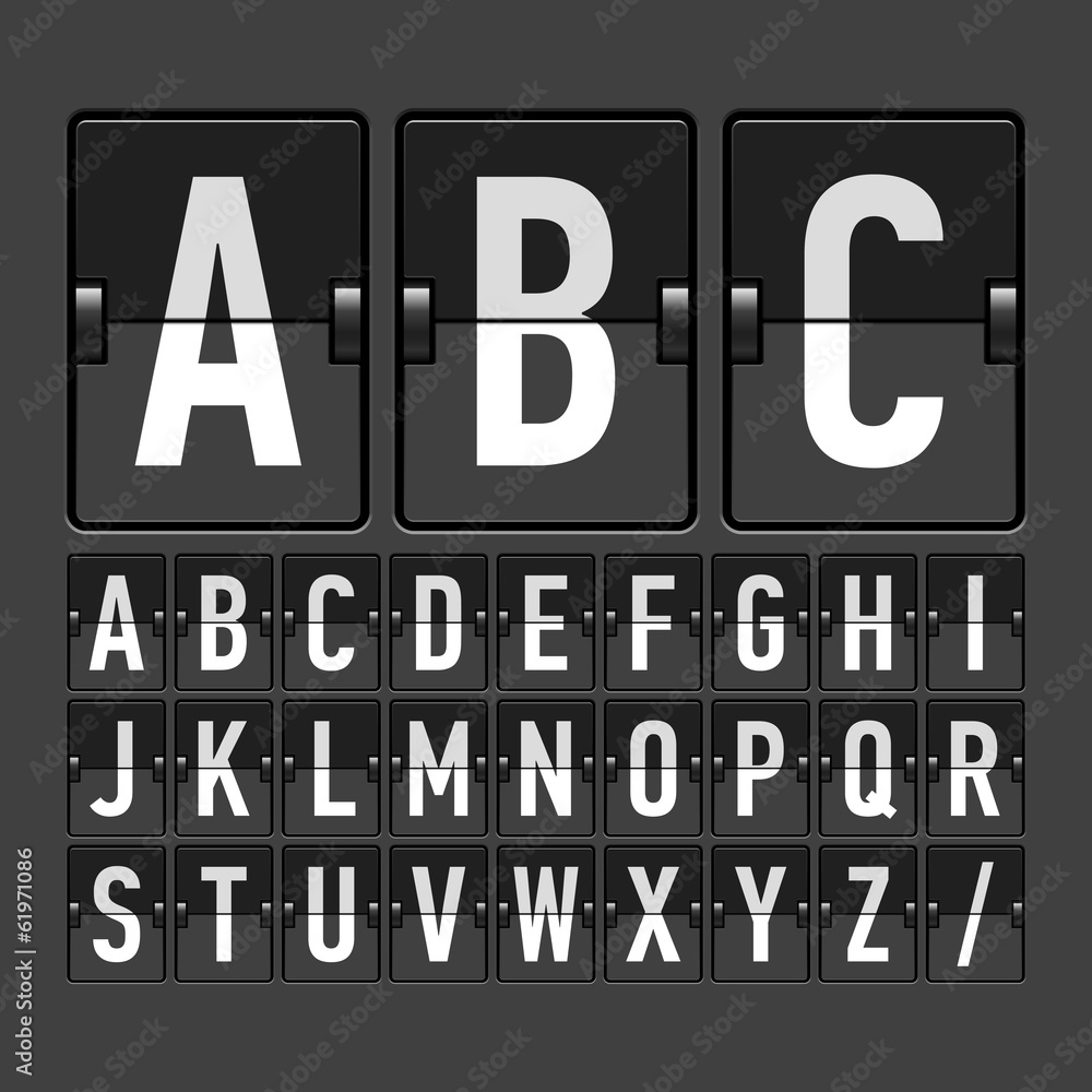 Mechanical timetable, information board, display alphabet Stock Vector ...