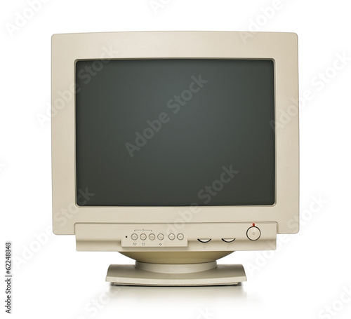 Close up of old computer monitor isolated on white with path - Buy this ...
