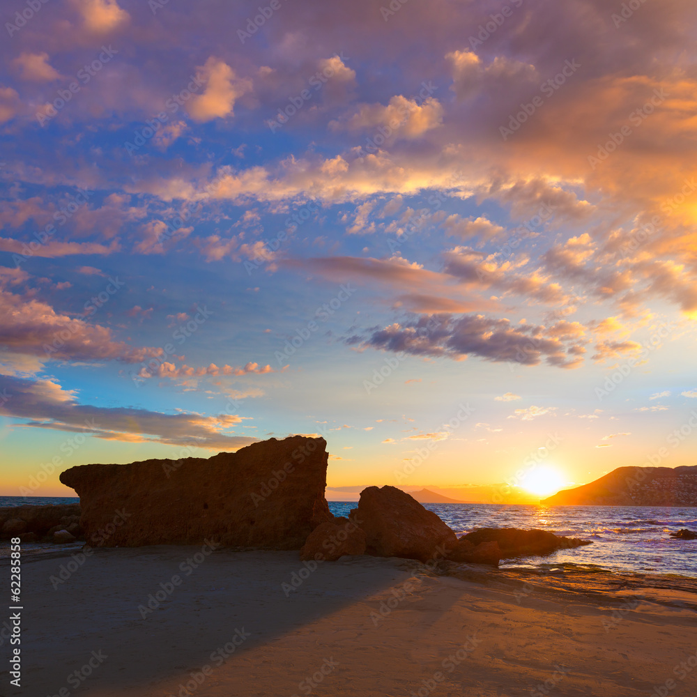 Calpe Alicante sunset at beach Cantal Roig in Spain Stock Photo | Adobe ...