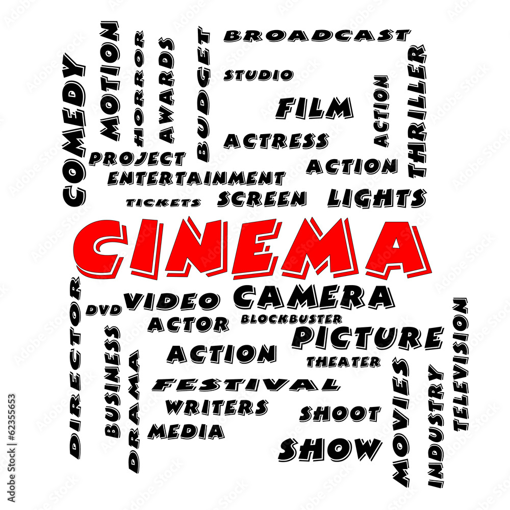 Cinema Word Cloud Concept in Bold Letters Stock Illustration | Adobe Stock