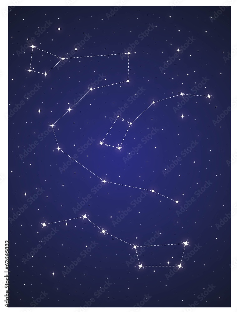 Constellations Ursa major , Ursa minor and Draco Stock Vector | Adobe Stock