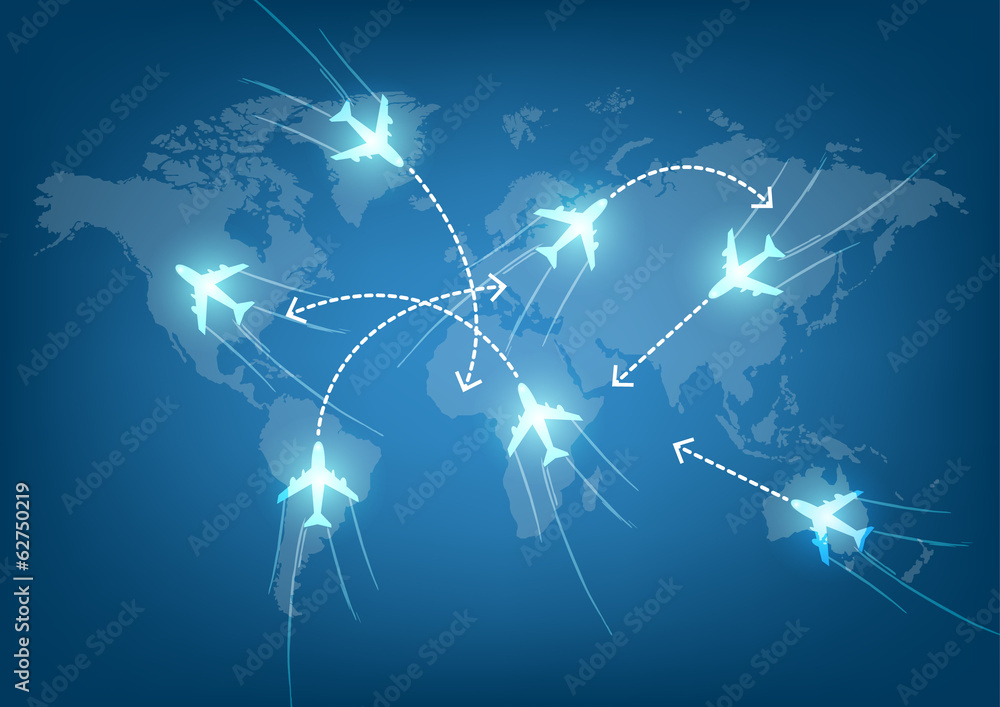 vector world travel map with airplanes Stock Vector | Adobe Stock