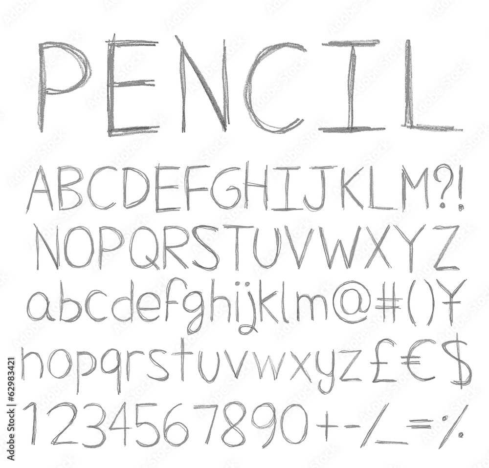 Stock-Vektorgrafik „Pencil texture handwriting font.“ | Adobe Stock