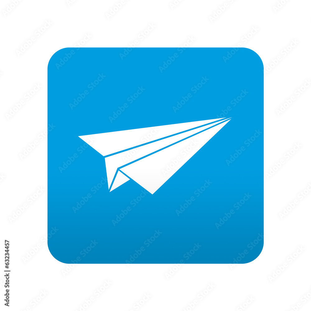 Ilustración de Stock Etiqueta tipo app azul simbolo avion de papel ...