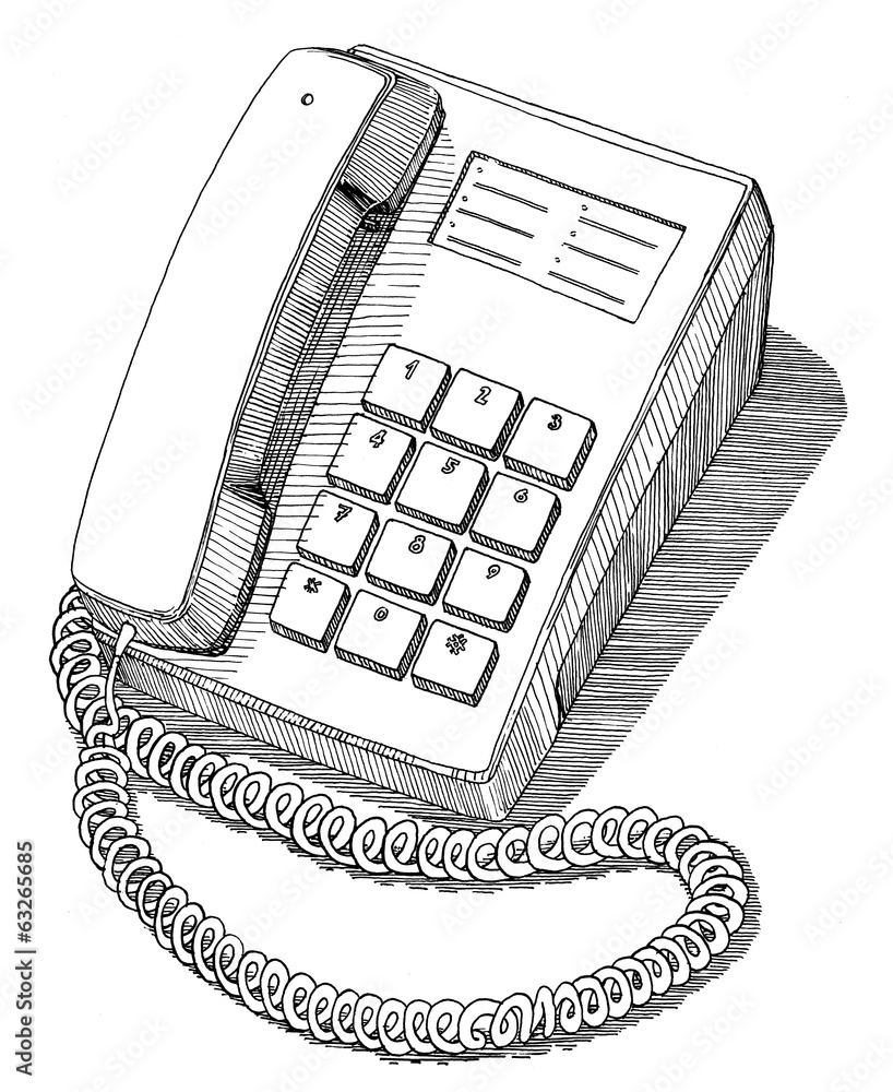 Vintage office telephone drawing ink isolated on white backgroun Stock ...