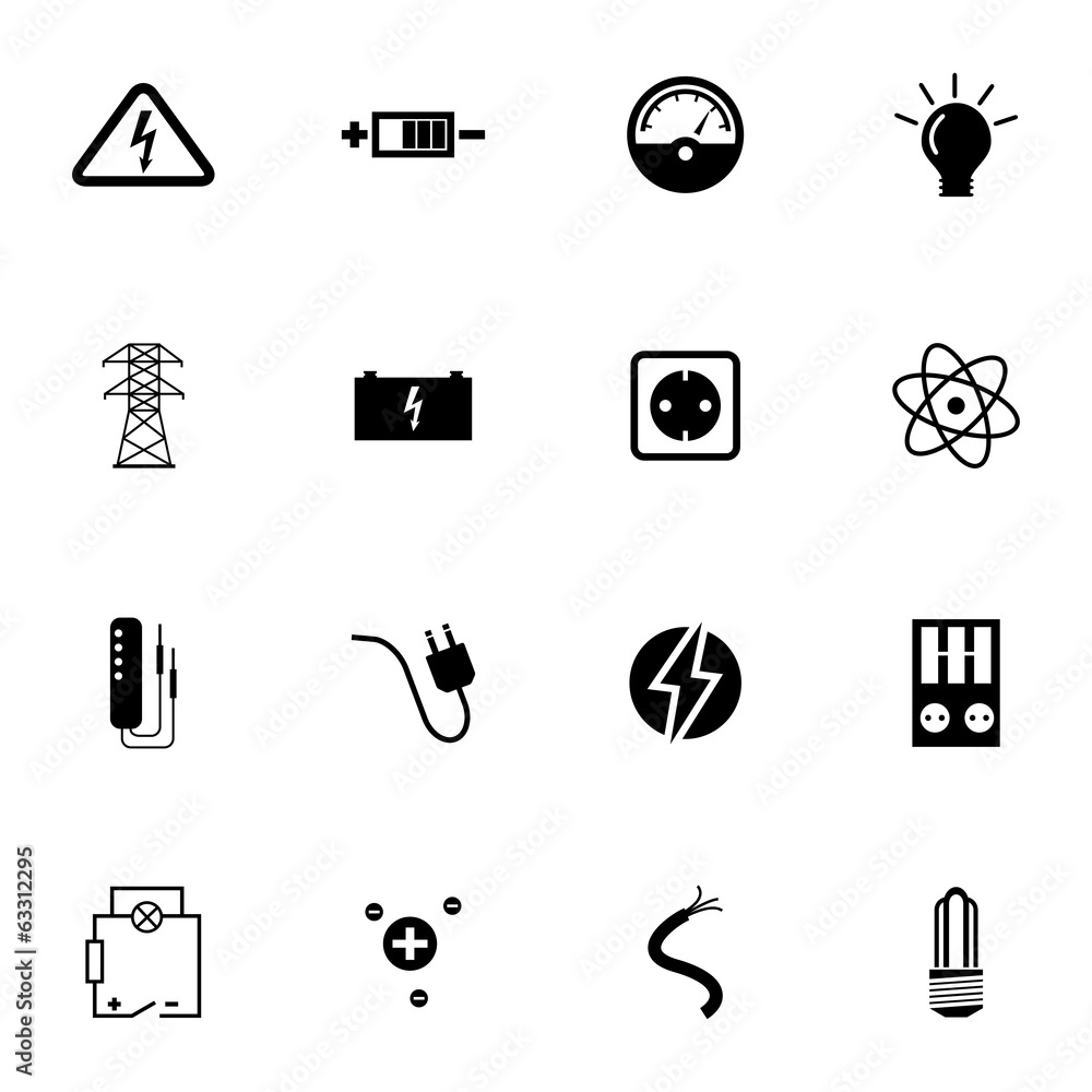 Vector black electricity icons set Stock Vector | Adobe Stock