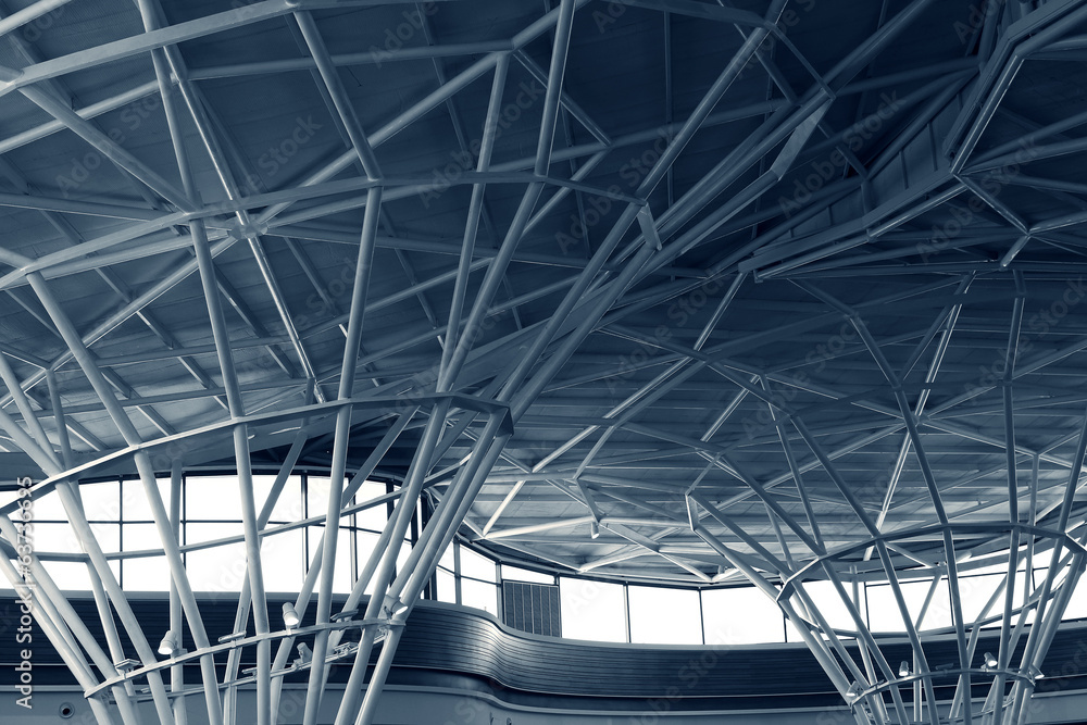 steel structure under the roof of building, monochrome Stock Photo ...