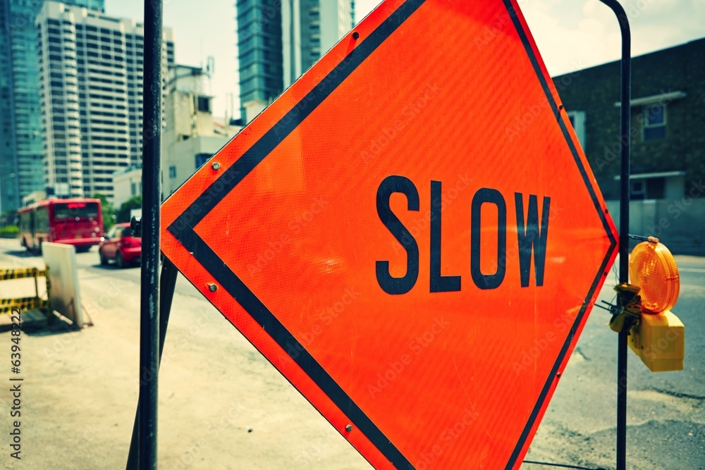 Road sign in a street under reconstruction Stock Photo | Adobe Stock