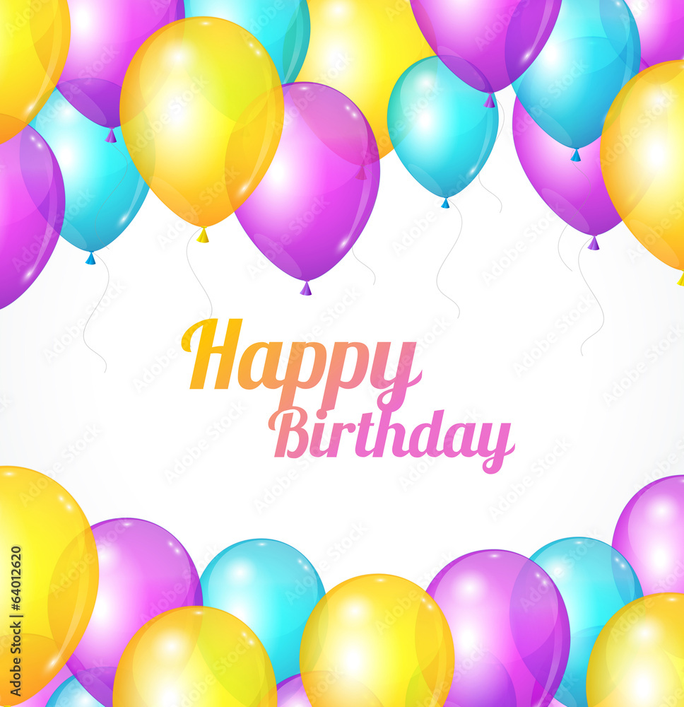 Color Happy birthday card. Balloons fly Stock Vector | Adobe Stock