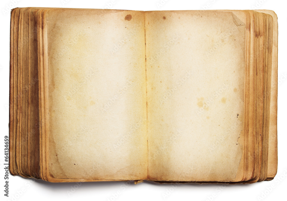 old book open blank pages, empty yellow paper isolated on white 스톡 사진 ...