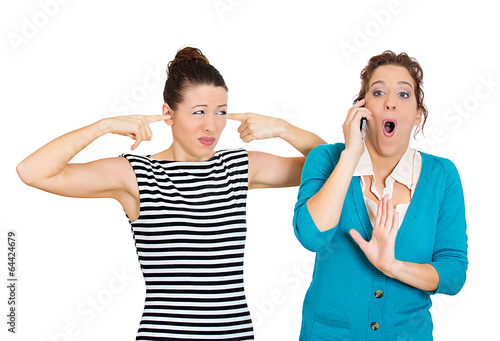 Loud obnoxious rude woman talking loudly on cell phone Stock Photo ...