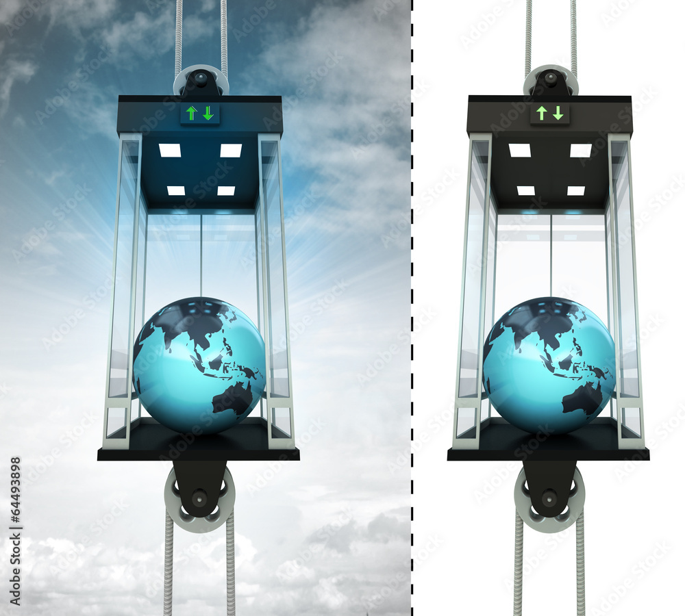 Asian earth globe in sky elevator concept also isolated one Stock ...