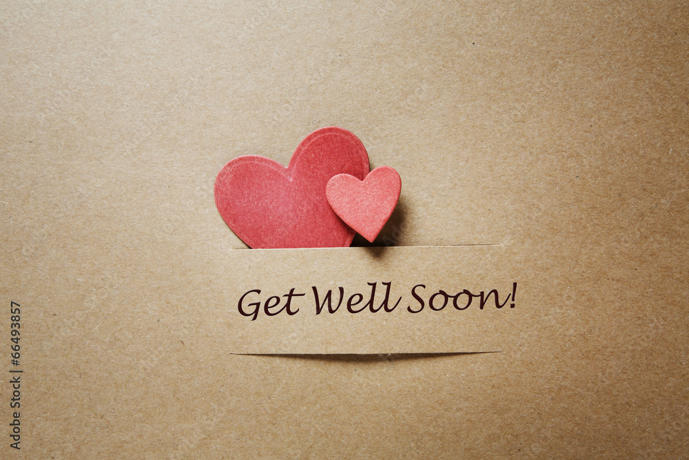 Get Well Soon message with red hearts Stock Photo | Adobe Stock