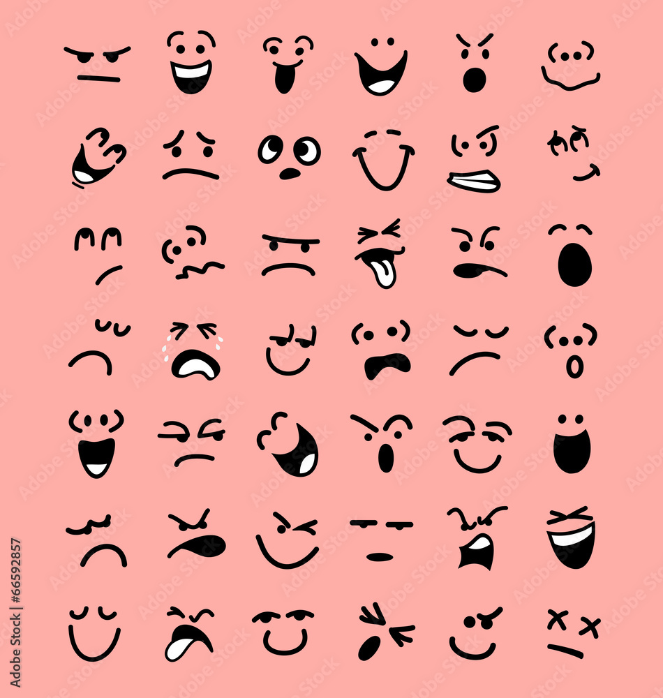 big set of cartoon facial expressions Stock Vector | Adobe Stock