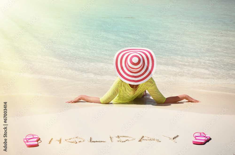 Girl relaxing on the beach of Exuma, Bahamas Stock Photo | Adobe Stock