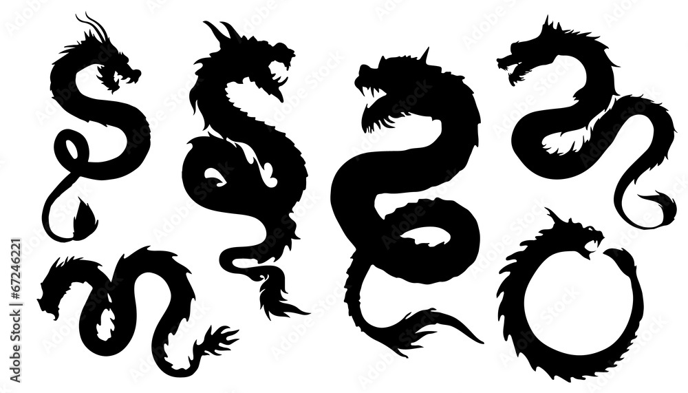 chinese dragon silhouettes Stock Vector | Adobe Stock