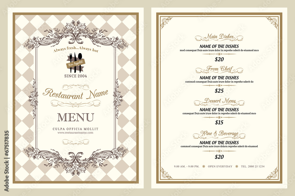 Vintage style restaurant menu design Stock Vector | Adobe Stock