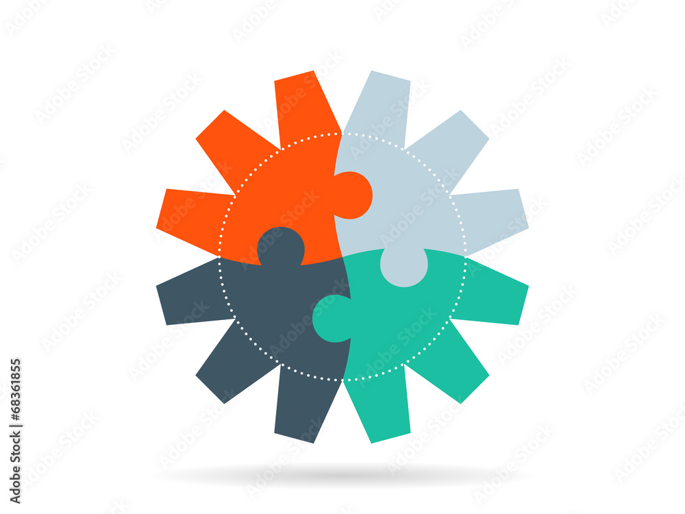 Four sided round puzzle gear presentation infographic diagram Stock ...