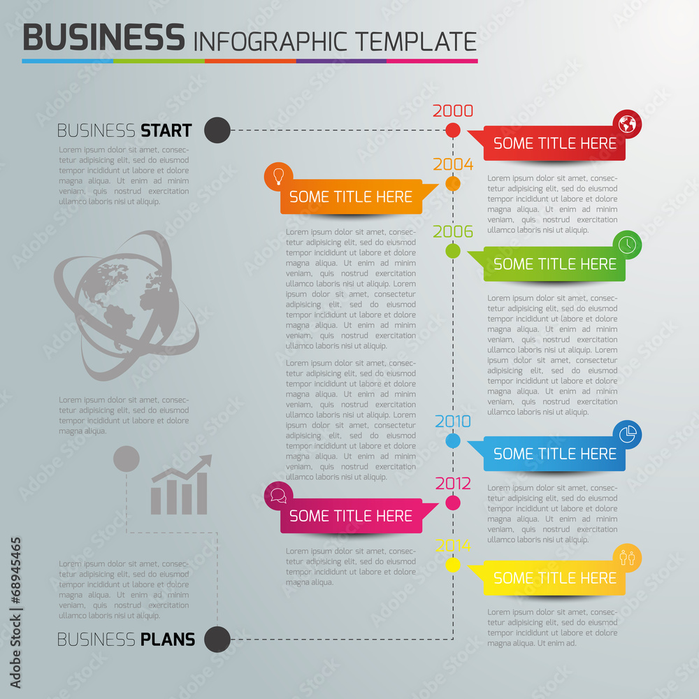Infographic timeline template with icons, light background, 6 s Stock ...