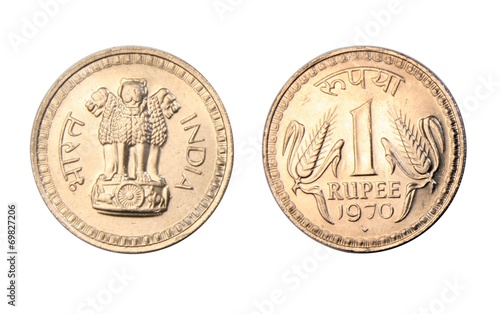 India 1970 1 Rupee coin Stock Photo | Adobe Stock